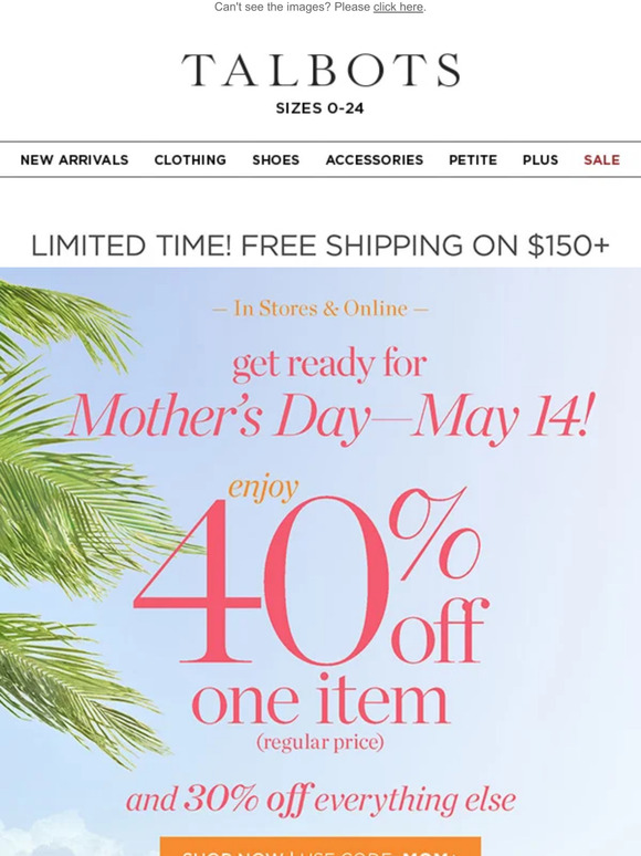 Talbots: 🌷 40% off 1 + 30% off the rest STARTS NOW! | Milled
