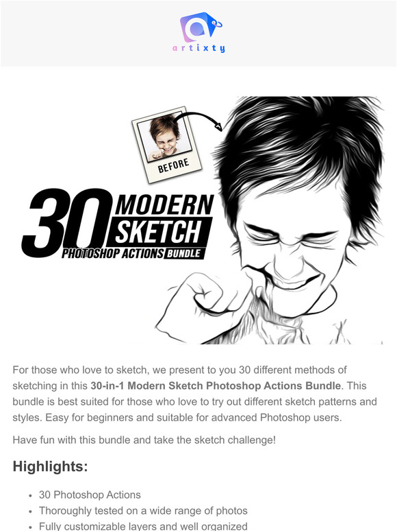 Artixty: The 30-in-1 Modern Sketch Photoshop Actions Bundle Is Here ...
