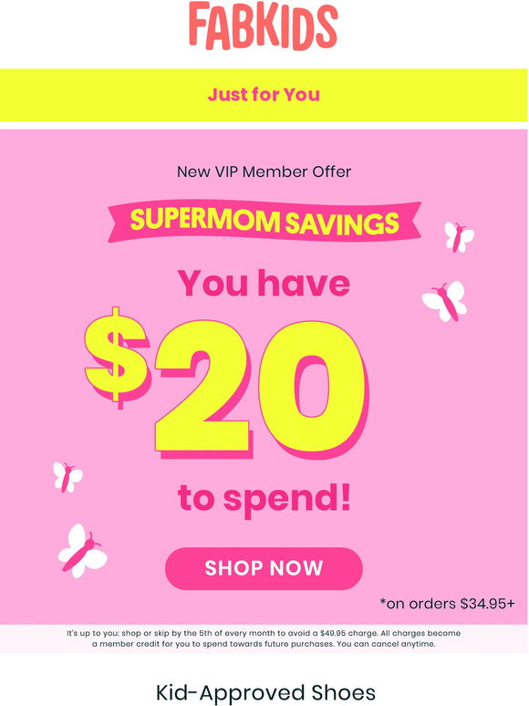 FabKids: Account Update: There's $20 in your account! | Milled