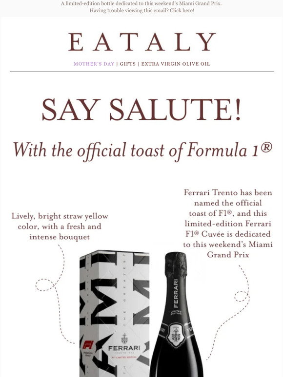Eataly: Say "Salute!" with Ferrari Trento — the official toast of F1 ...