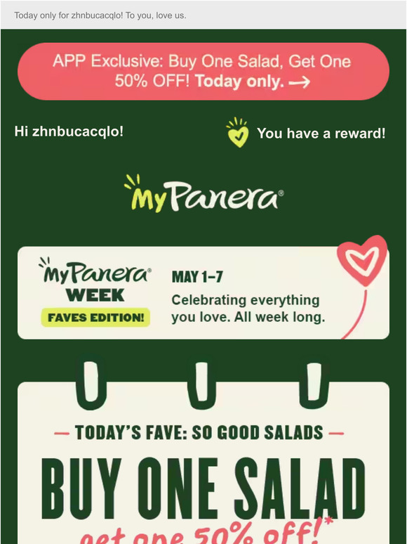 Panera Bread: App Exclusive: Buy One, Get One 50% Off Salads 🥗 | Milled