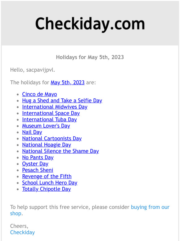 Checkiday: Holidays for May 5th, 2023! 📅🎉 | Milled