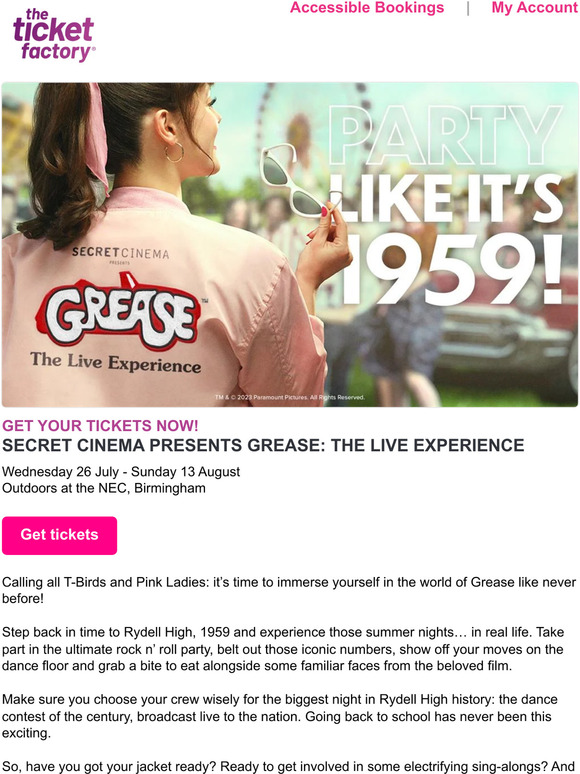 The Ticket Factory: Secret Cinema Presents Grease: The Live Experience ...