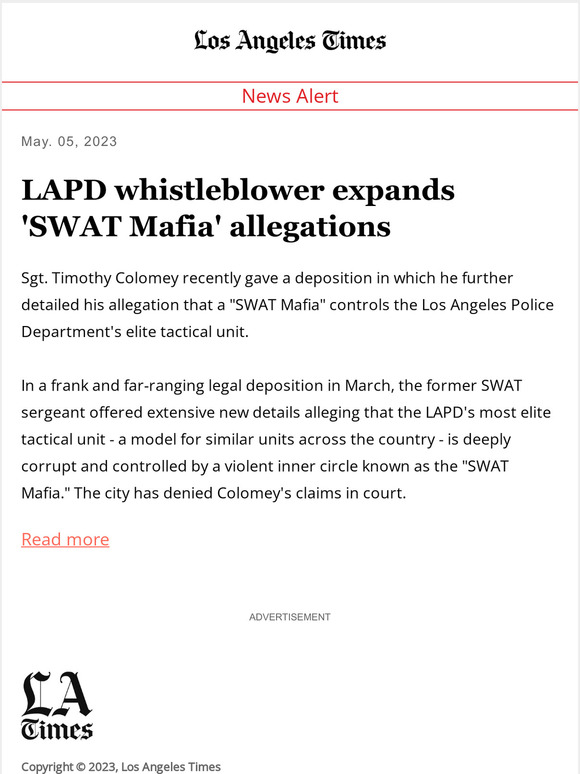 Los Angeles Times: LAPD whistleblower expands ‘SWAT Mafia’ allegations ...