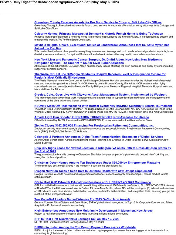 PRWeb: PRWeb Daily Digest for — — on Saturday, May 6, 2023 | Milled