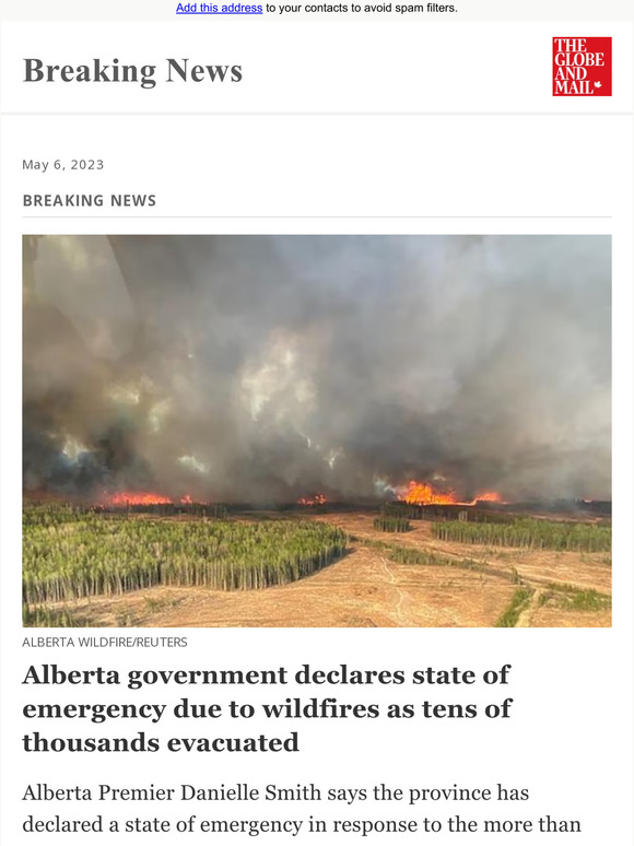 The Globe And Mail Breaking News Alberta Government Declares State Of