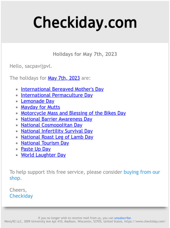 Checkiday: Holidays for May 7th, 2023! 📅🎉 | Milled