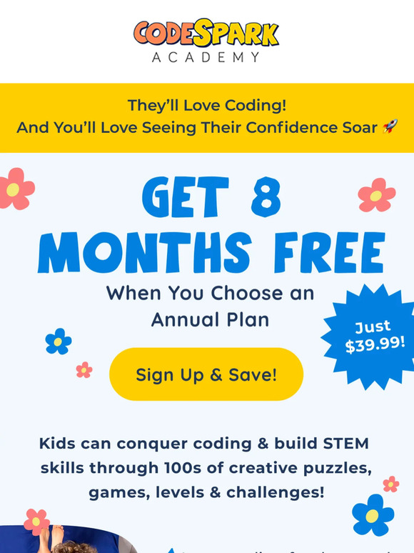 CodeSpark: 🤗 8 FREE Months of codeSpark! Peep Our Annual Plan Sale 👀 ...