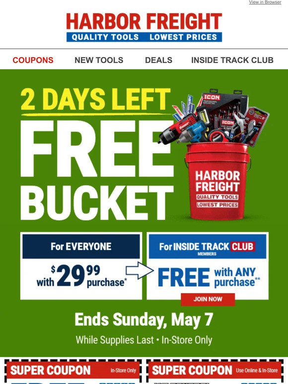 Harbor Freight: Check Out the Latest Deals & Get a FREE BUCKET! | Milled