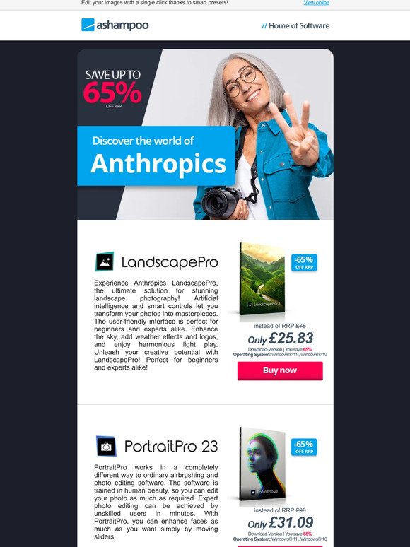 Ashampoo: Fast & easy photo editing software - Anthropics LandscapePro 3, PortraitPro 23 or ...