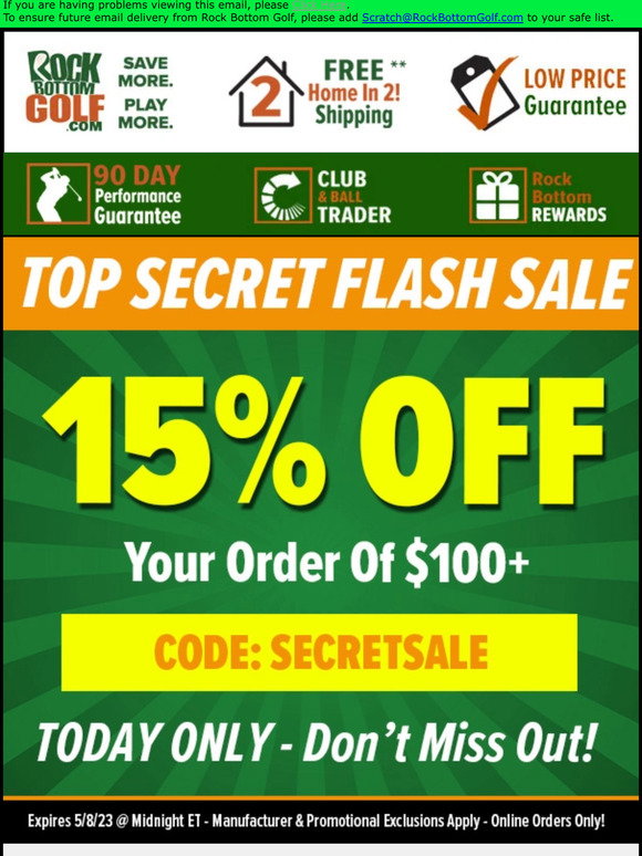 Rock Bottom Golf: Ends At MIDNIGHT: 15% Off SECRET Sale - For Your 👀 ...
