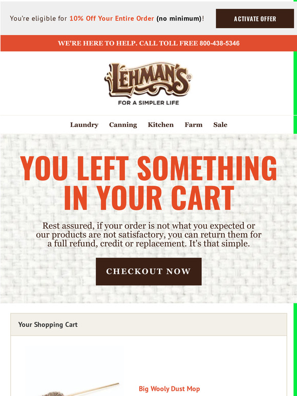 Lehman's: 🛒 You left something in your cart! 🛒 | Milled