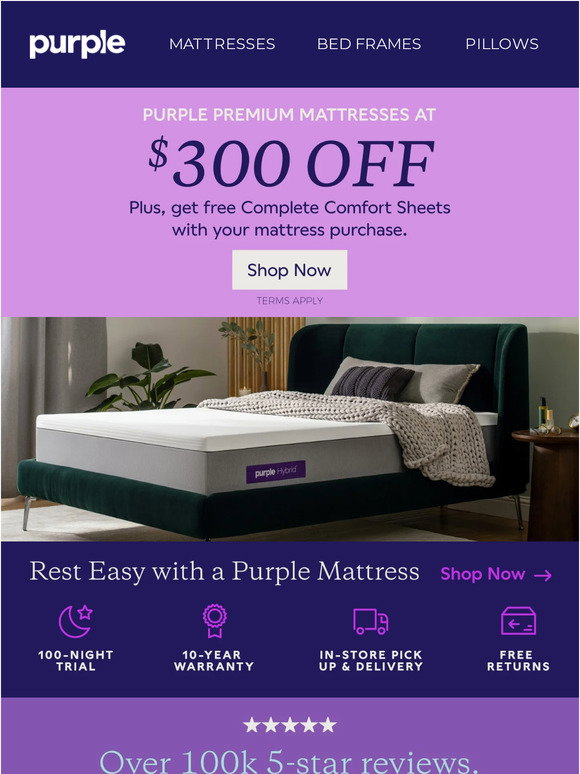 Purple: Premium Mattresses Are Now *$300 Off* + Free Sheets | Milled