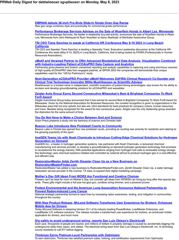 PRWeb: PRWeb Daily Digest for — — on Monday, May 8, 2023 | Milled