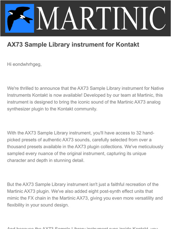 Martinic Audio: AX73 Sample Library instrument for Kontakt is now ...