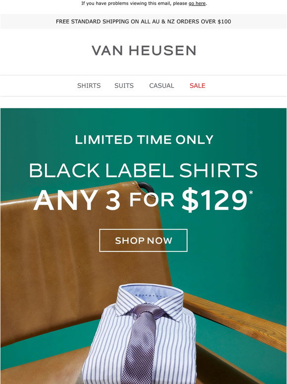 Van Heusen: BLACK LABEL Shirts | Any 3 for $129 | Milled