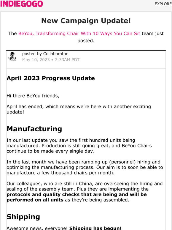 Indiegogo: 📢 Update #31 from BeYou, Transforming Chair With 10 Ways You ...