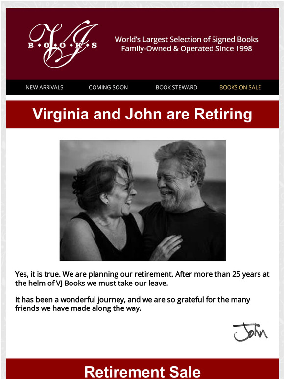 VJ Books: John and Virginia Announce Retirement | Milled