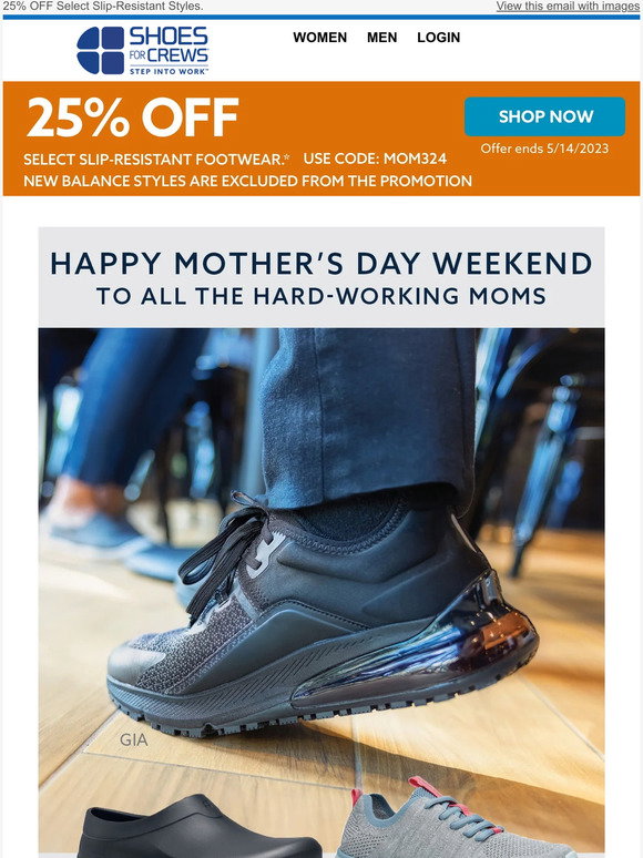 Shoes for Crews: ️Celebrating Hard-Working Moms - Enjoy 25% Off💐 | Milled