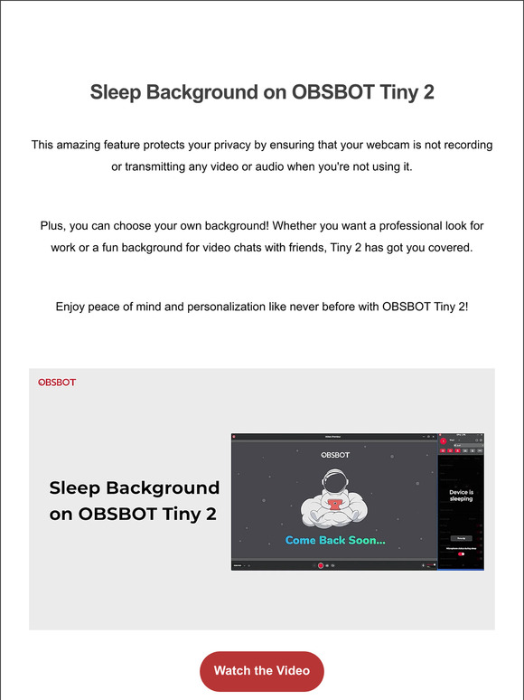 OBSBOT: Sleep Background on OBSBOT Tiny 2 | Milled