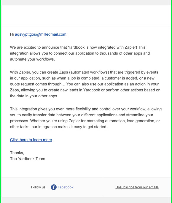 Yardbook: New Feature: Integration with Zapier | Milled