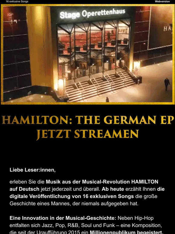 Stage Entertainment: Endlich - HAMILTON: The German EP! | Milled