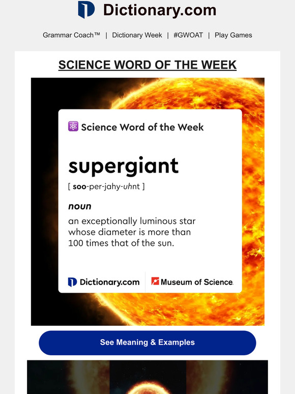 Dictionary.com: supergiant | Science Word Of The Week | Milled