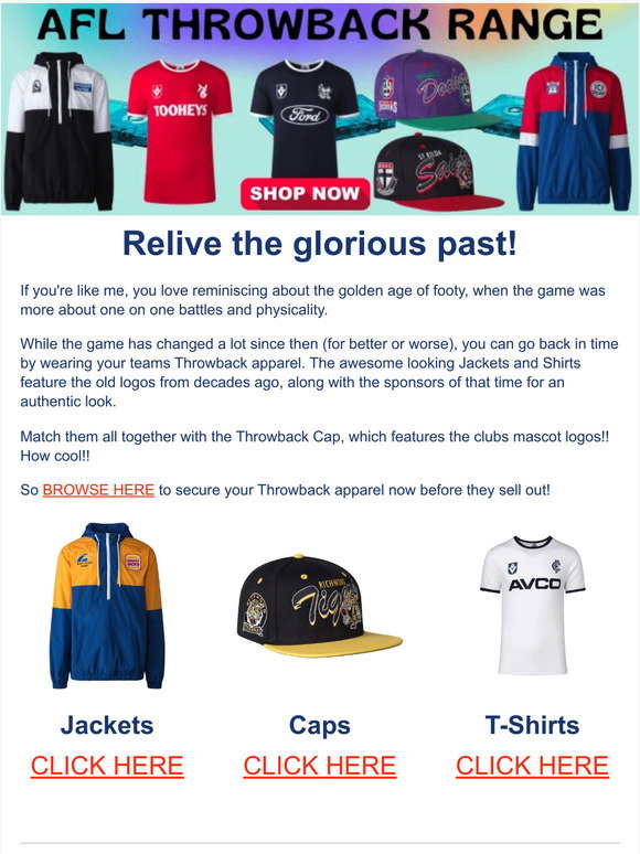 AFL Footy Shop: 🏉AFL Throwback Range - relive the glorious past🏉 | Milled