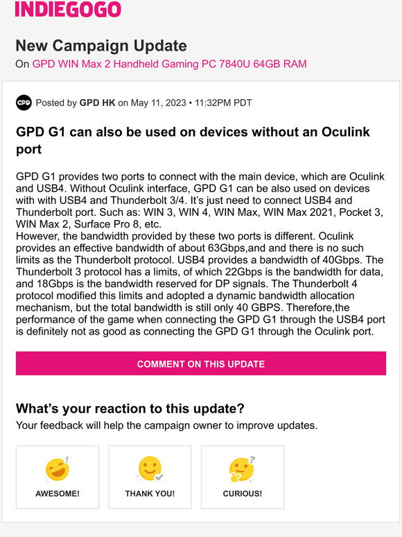 Indiegogo: 📢 Update #50 from GPD WIN Max 2 Handheld Gaming PC 7840U ...