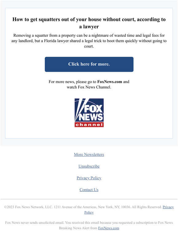 Fox News: How to get squatters out of your house without court ...