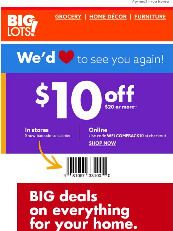 Big Lots: Where ya been? Here’s a $10 OFF for your next visit 📩 | Milled
