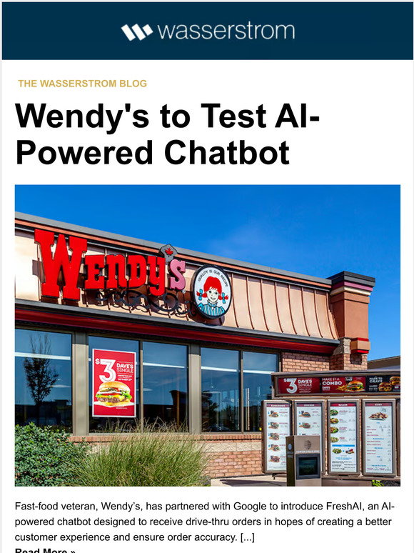 Wasserstrom: [NEWS] Wendy’s Explores AI-Powered Drive-Thru System ...