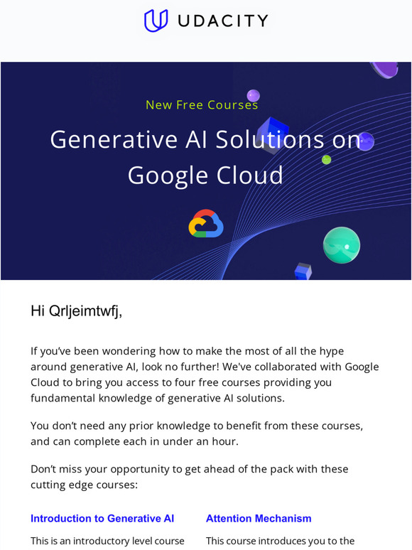 udacity: FREE Courses in generative AI from Google Cloud | Milled