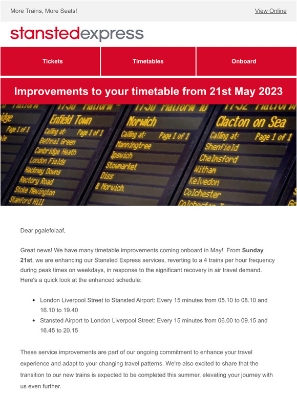 Stansted Express: New Updates to Our Timetable This May | Milled