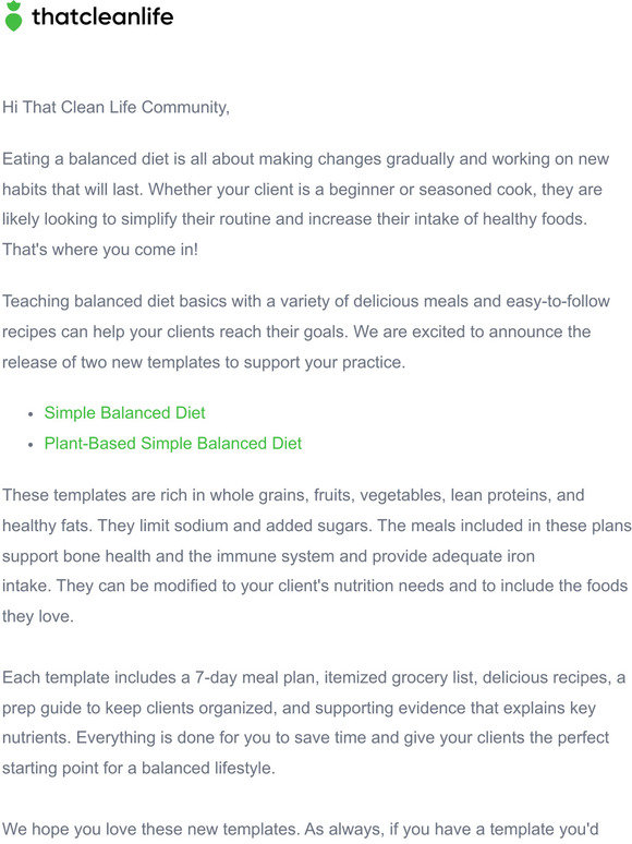 That Clean Life: Introducing our Simple Balanced Diet Plans | Milled