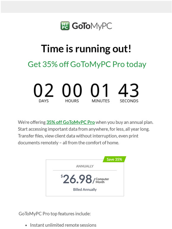 CitrixÂ® GoToMyPC: Time is running out: save 35% on GoToMyPC Pro | Milled