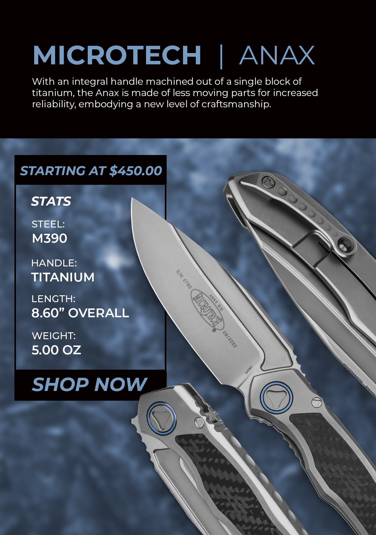 Blade HQ - Source: Microtech Anax - Integral Titanium Design! | Milled