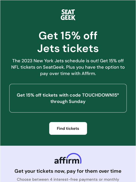 SeatGeek: Get 15% off New York Jets tickets | Milled