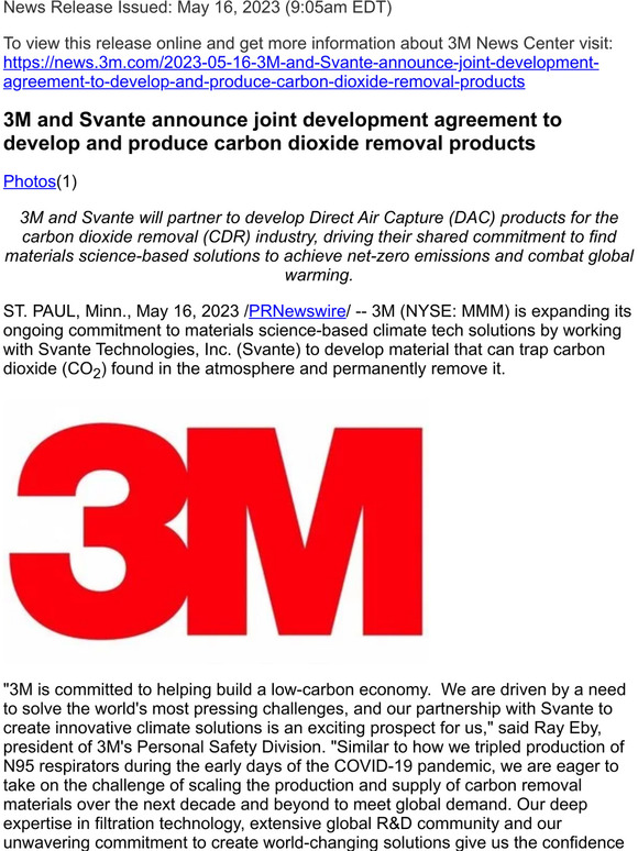 3M: 3M and Svante announce joint development agreement to develop and ...
