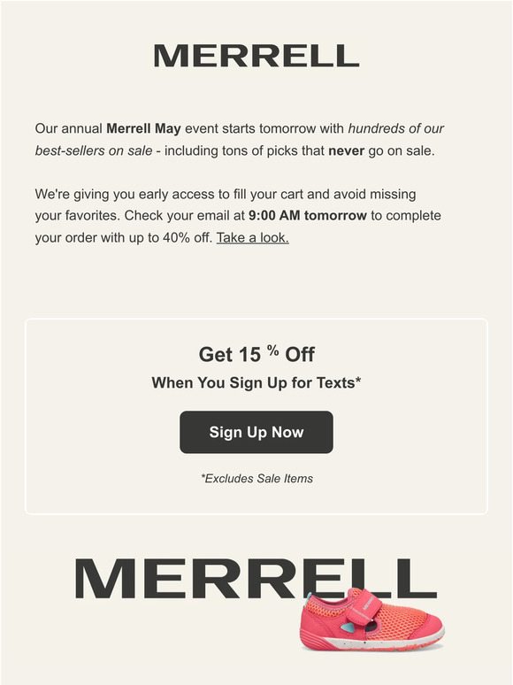 Merrell: It's here: your VIP early access to Merrell May | Milled