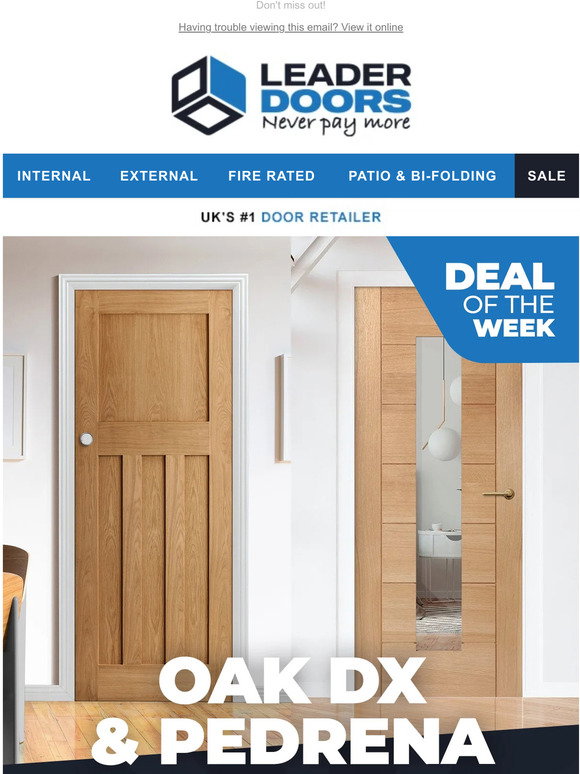 Leader: WEEKLY DEAL | Oak DX & Pedrena Doors from only £99 | Milled