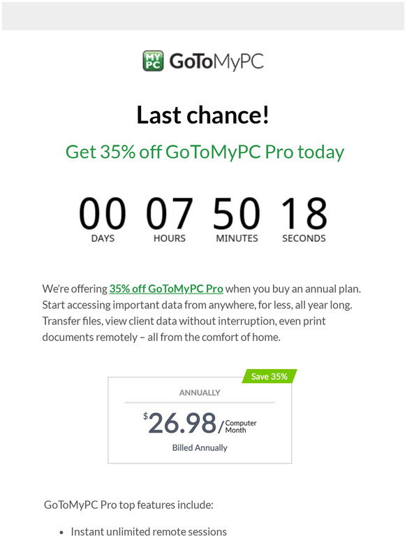 CitrixÂ® GoToMyPC: Last chance: save 35% on GoToMyPC Pro | Milled