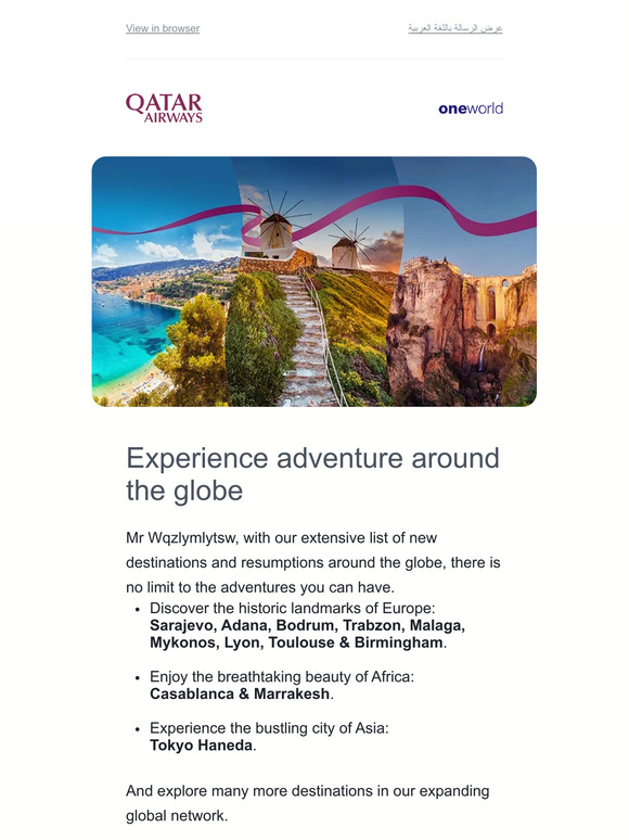 qatar airways: Mr —, our new destinations. A world of discovery | Milled