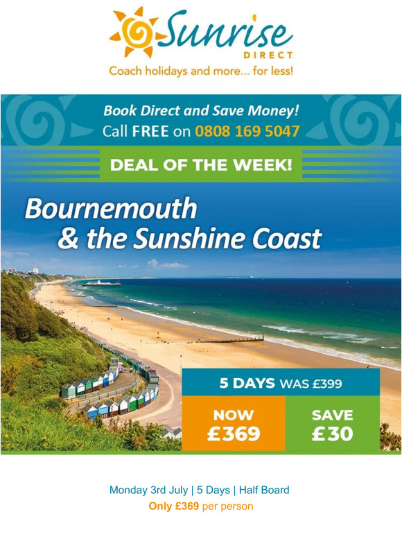 Sunrise Direct: Deal of the Week - Bournemouth & the Sunshine Coast | Milled