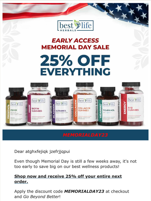 Best Life Herbals: Enjoy Early Access To Our Memorial Day Sale | Milled