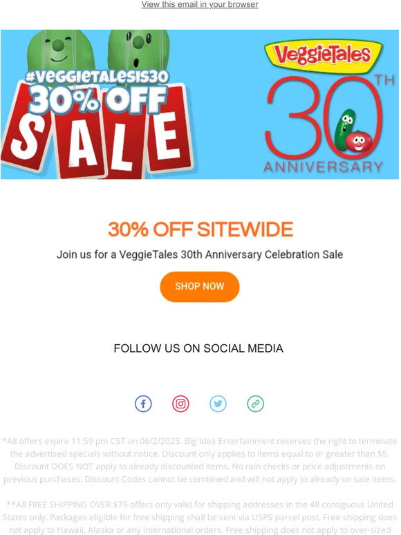 VeggieTales: 30% Off VeggieTales Is 30 | Milled