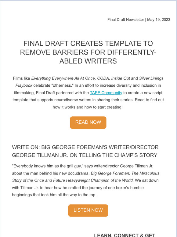 Final Draft: Final Draft Creates Template for Differently Abled Writers ...
