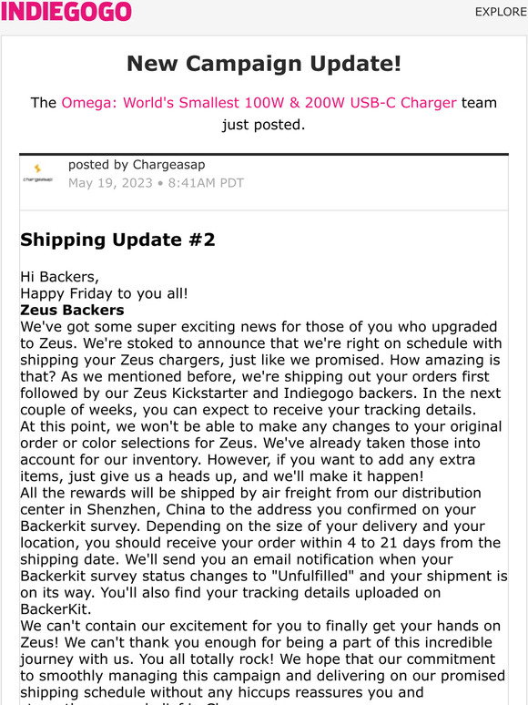 Indiegogo: 📢 Update #39 from Omega: World's Smallest 100W & 200W USB-C ...