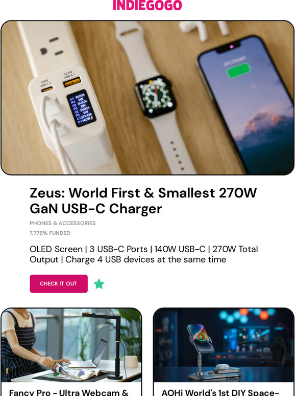 Indiegogo: Check out Zeus - the world's first mini 270W GaN USB-C charger | Milled