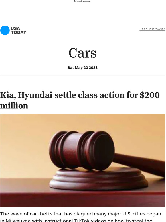 USA TODAY: Cars: Kia, Hyundai settle class action for $200 million | Milled